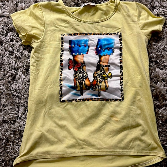 Shirts & Tops | Pretty Bright Yellow Shirt With Pearls And Leopard ...